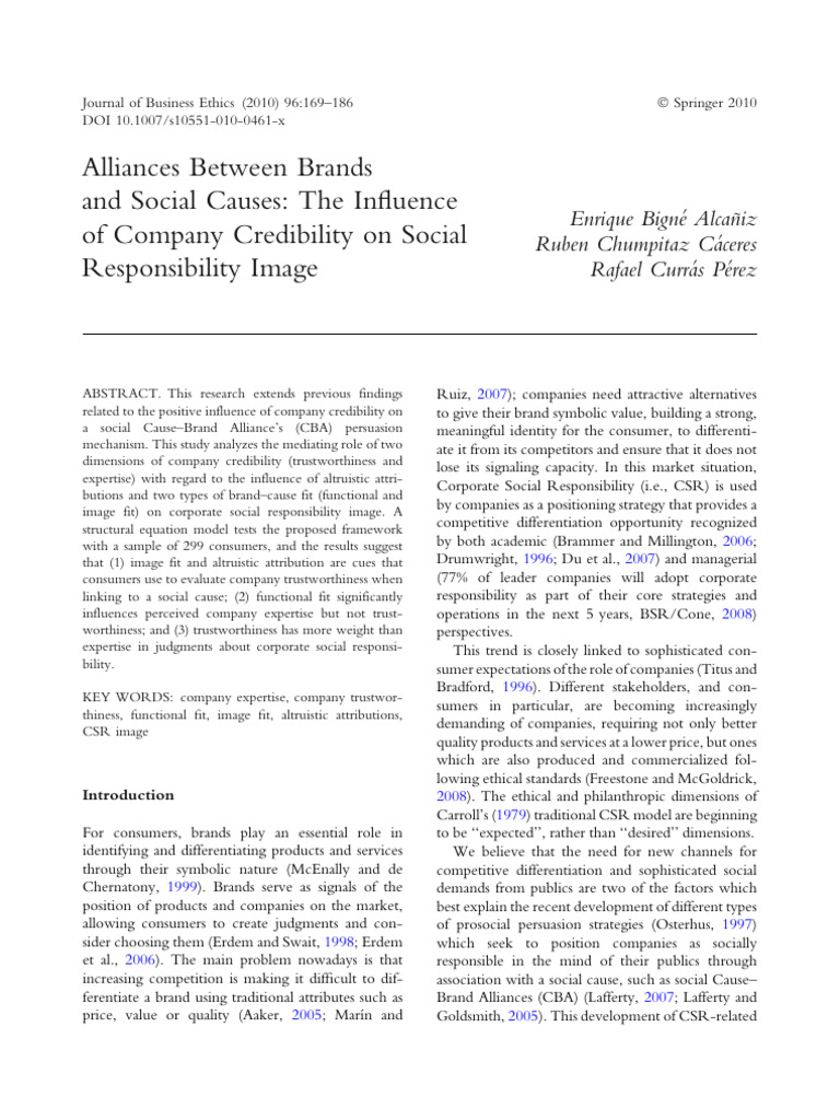 Alliances Between Brands and Social Causes The Influence of Company ...