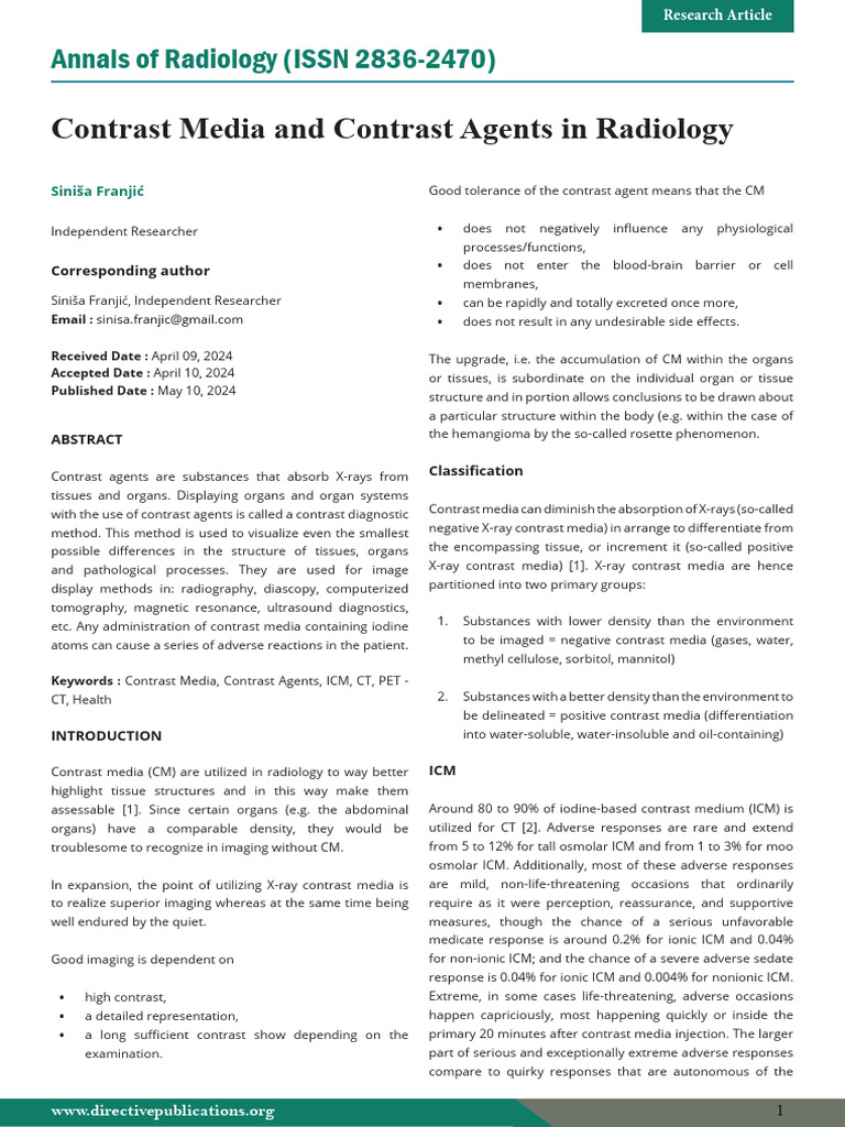 Contrast Media and Contrast Agents in Radiology AZ | PDF | Ct Scan ...