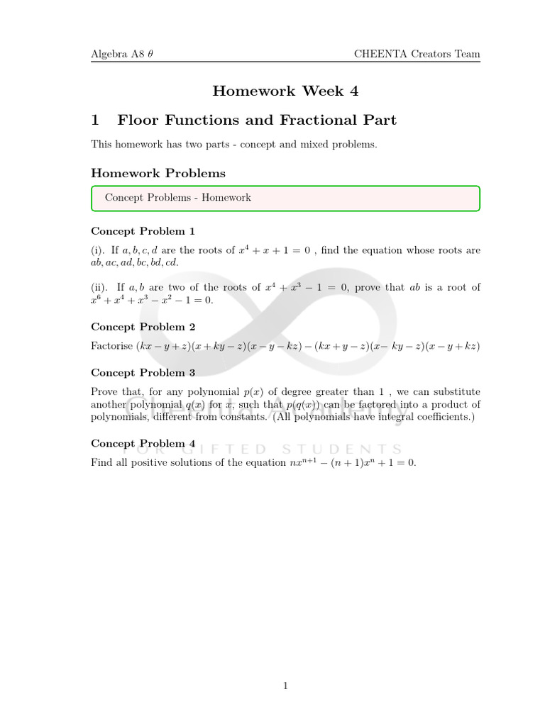 Algebra Homework: Floor Functions & Polynomials | PDF