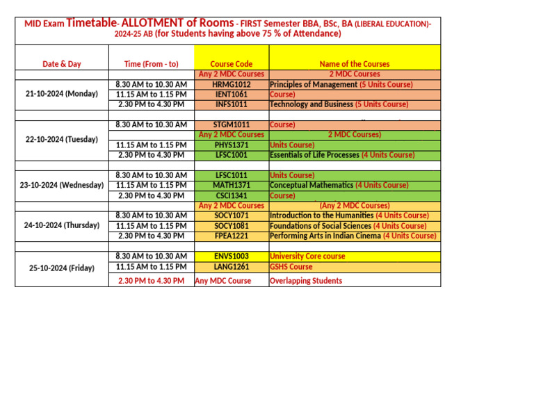 Midterm Exam Schedule Oct 2024 | PDF | Natural Sciences | Physical Sciences