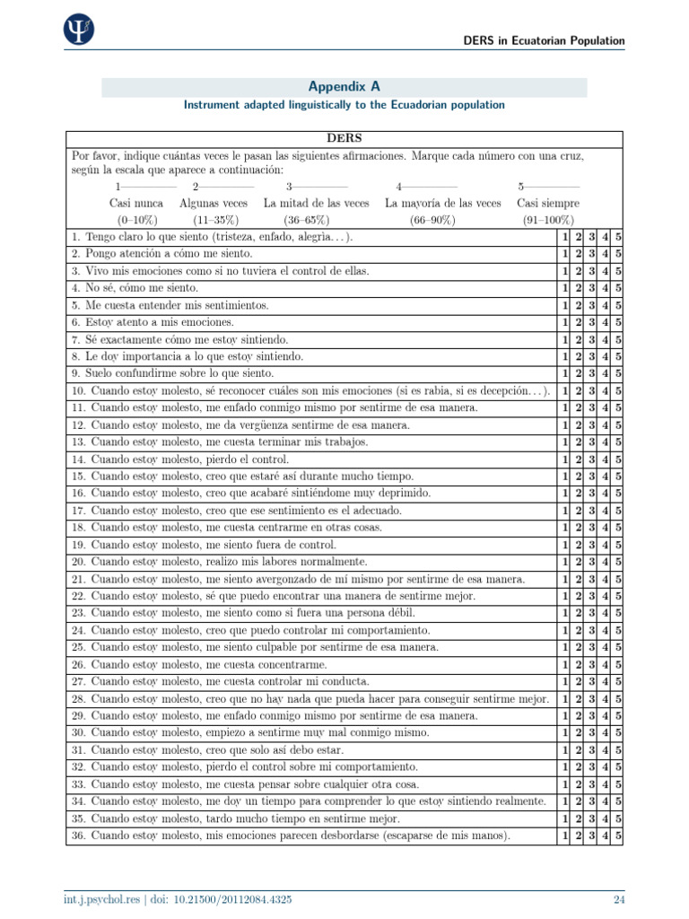 Escala de Dificultades en Regulación Emocional (DERS) | PDF