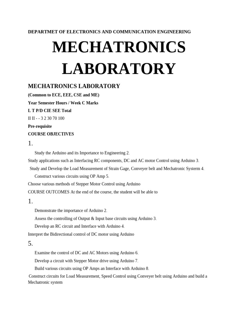 Mechatronics Laboratory Arduino Projects | PDF | Electrical Engineering ...