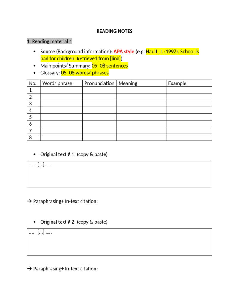Reading Notes & Summaries | PDF