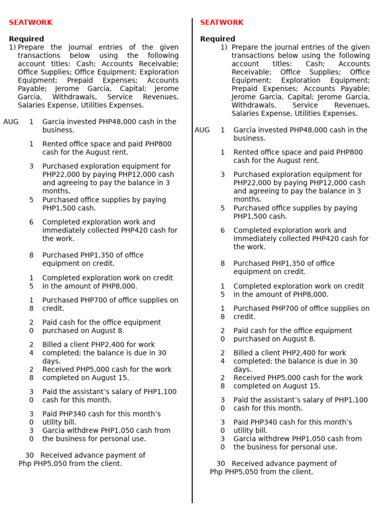 SEATWORK-1-REvised | PDF | Credit Card | Expense