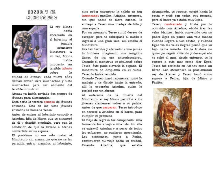 Teseo y el Minotauro: Mito de Atenas | PDF | Minotauro | Teseo