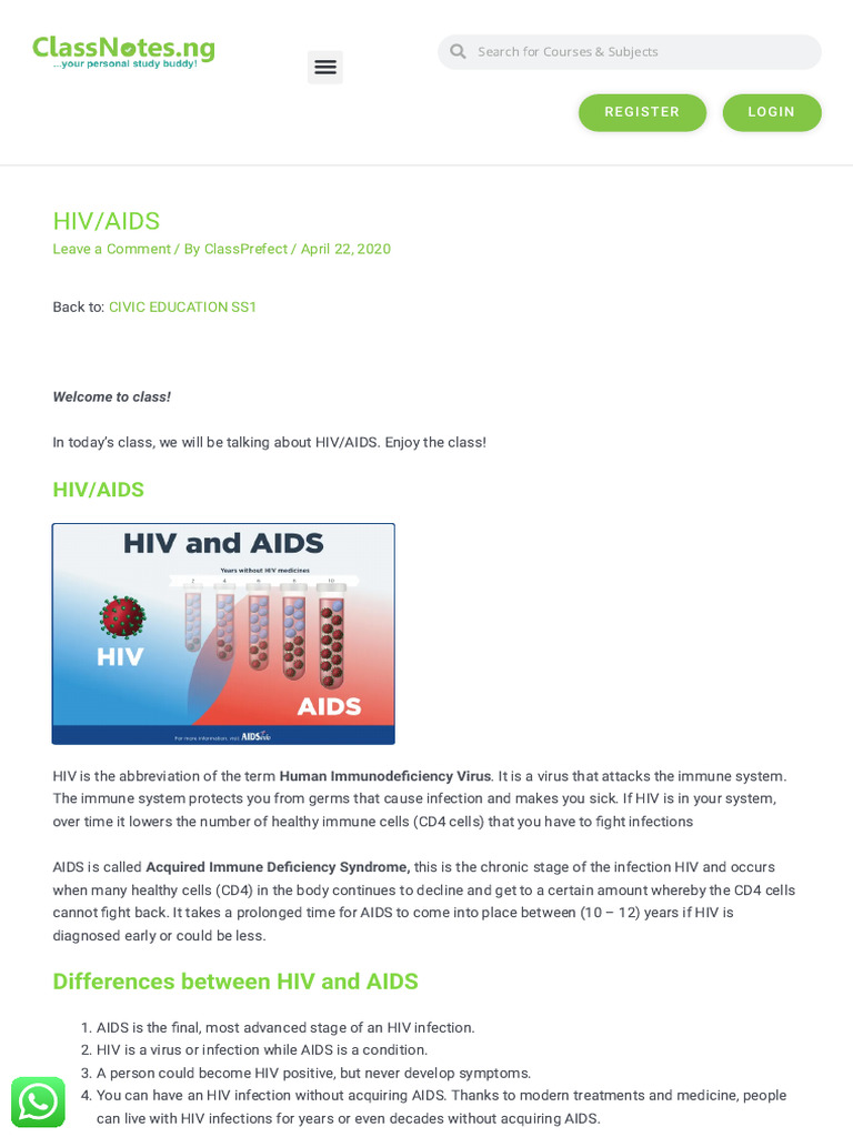 HIV AIDS-ClassNotes - NG 1712274018881 | PDF | Hiv/Aids | Hiv