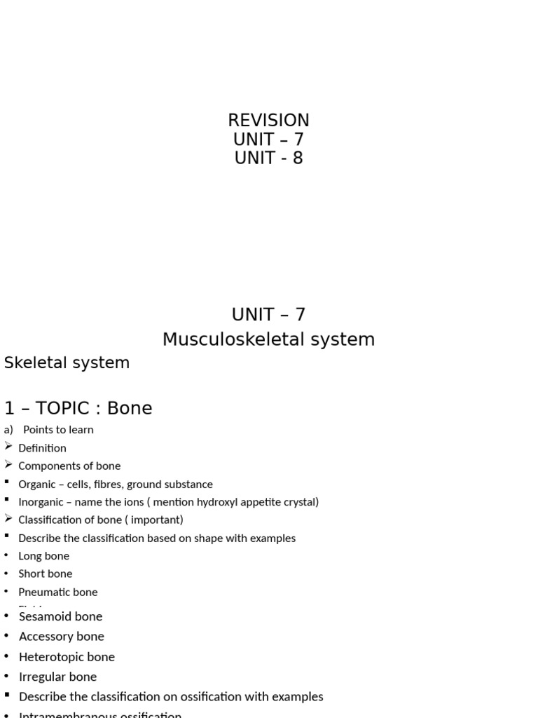Anatomy Revision - UNIT 7 AND UNIT 8 | PDF | Muscle | Bone