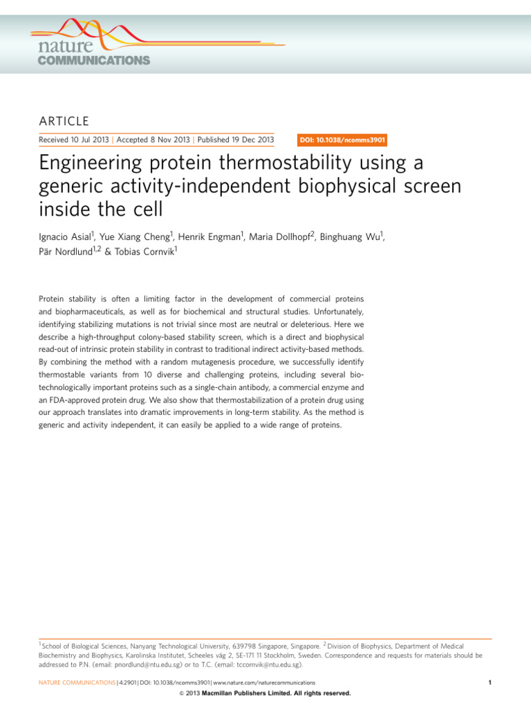 2013 - Engineering Protein Thermostability Using A Generic Activity ...