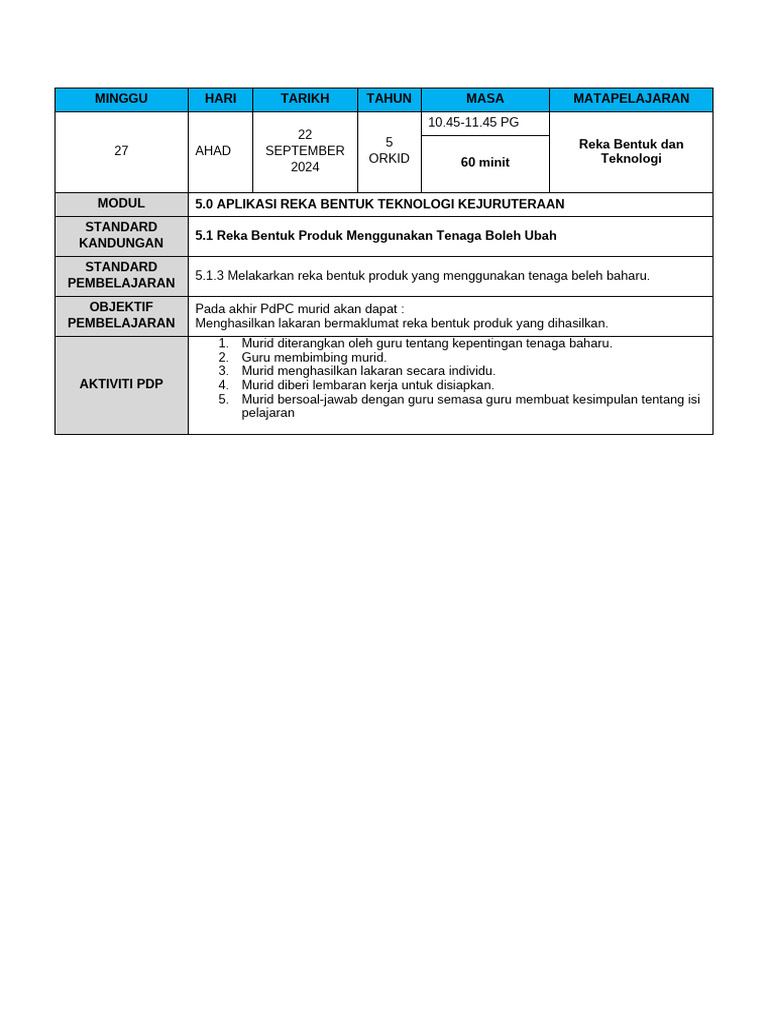 RPH RBT Tahun 5 Minggu 26 | PDF