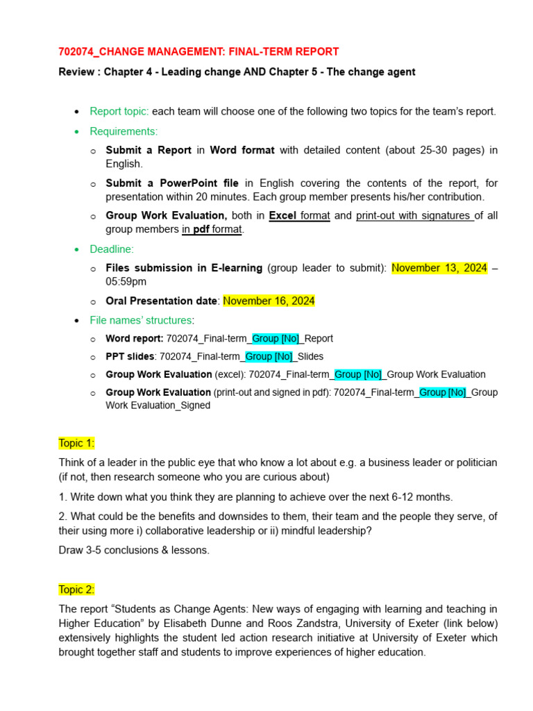 Change Management - Final-Term Report - Assignment - 2024.11 | PDF ...