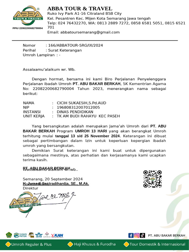 Surat Keterangan Umroh Cicih | PDF