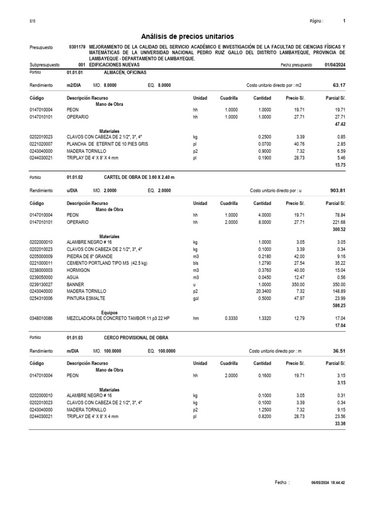 APU EDIFICACIONES 04 2024 | PDF | Hormigón | Material compuesto