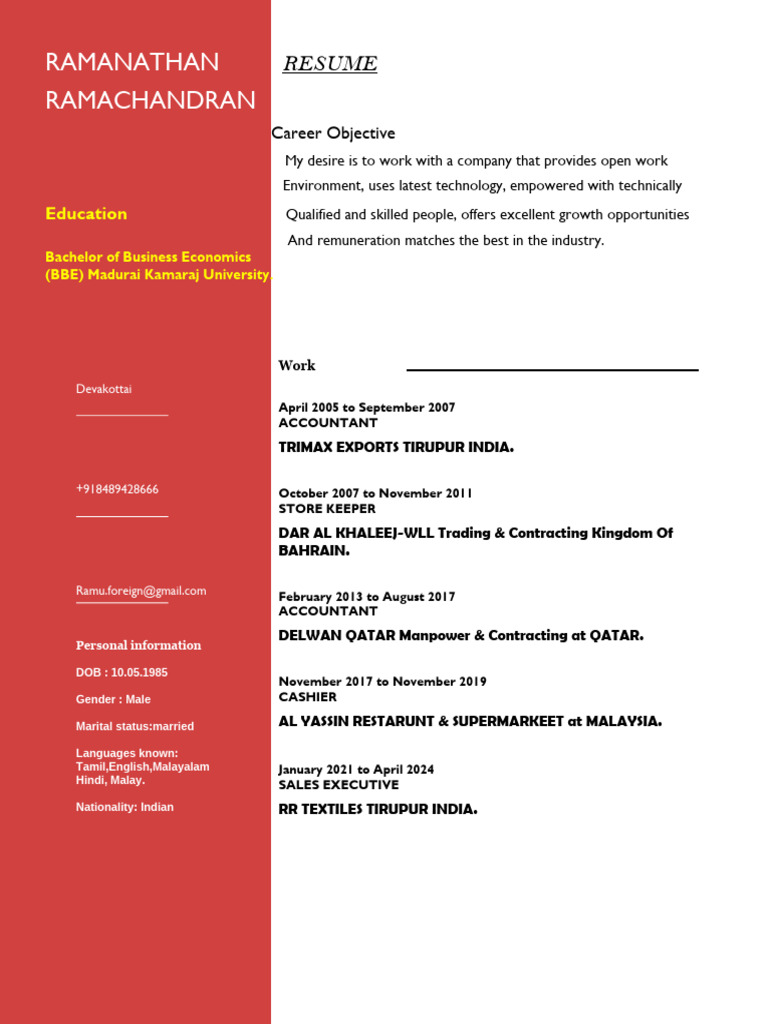Ramanathan Ramachandran: Resume | PDF | Business