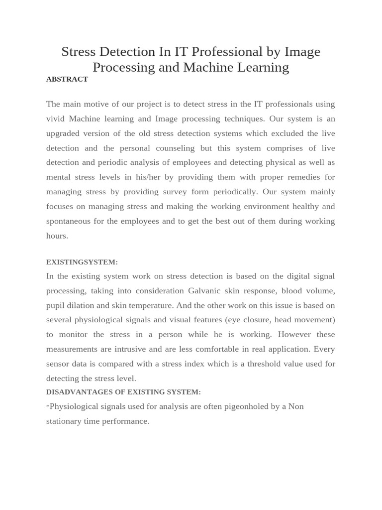 Stress Detection for IT Professionals | PDF | Machine Learning | Stress ...