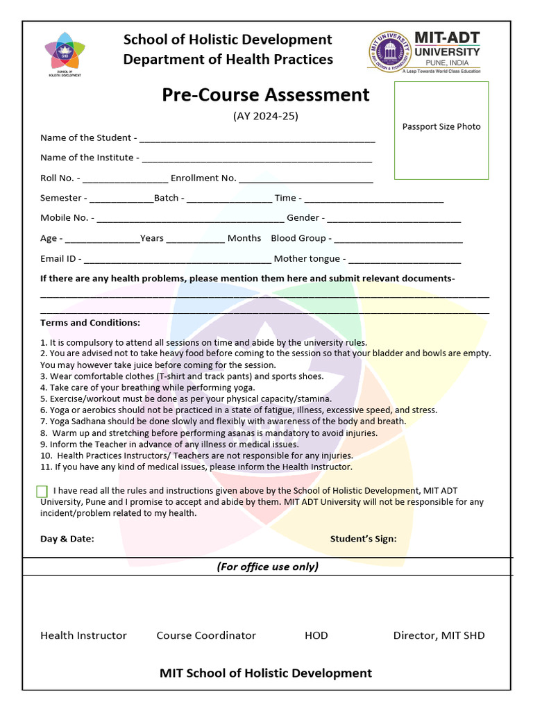 Pre- Assessment Form AY 2024-25 (1) | PDF | Physical Exercise