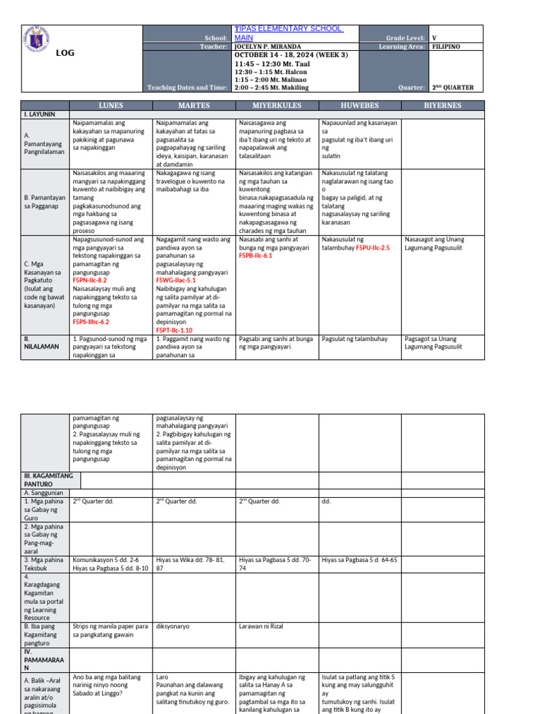 DLL Filipino-5 Q2 W3 | PDF