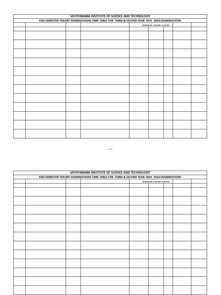 End Semester Theory Examination Time Table For Third & Second Year ...