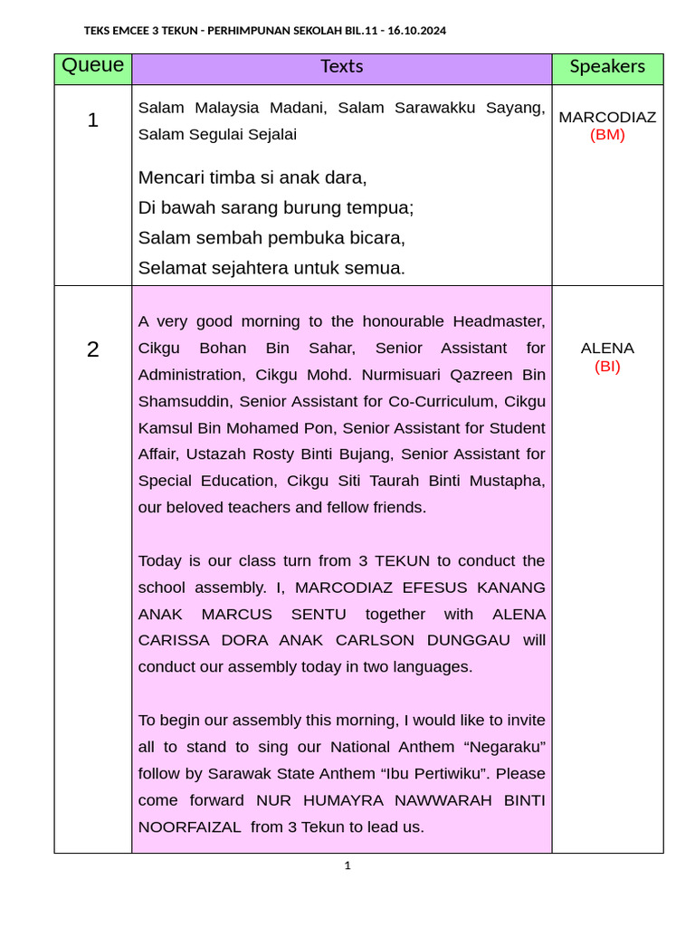 Teks Emcee Assembly 3 Tekun | PDF