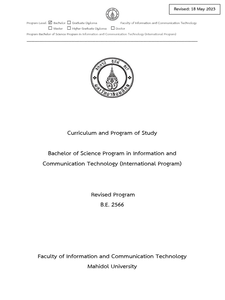 Bachelor of Science in ICT Curriculum English Version B.E. 2566 1 | PDF | Educational Technology ...