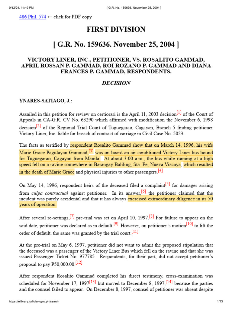 Victory Liner Inc Vs Gammad | PDF | Damages | Negligence