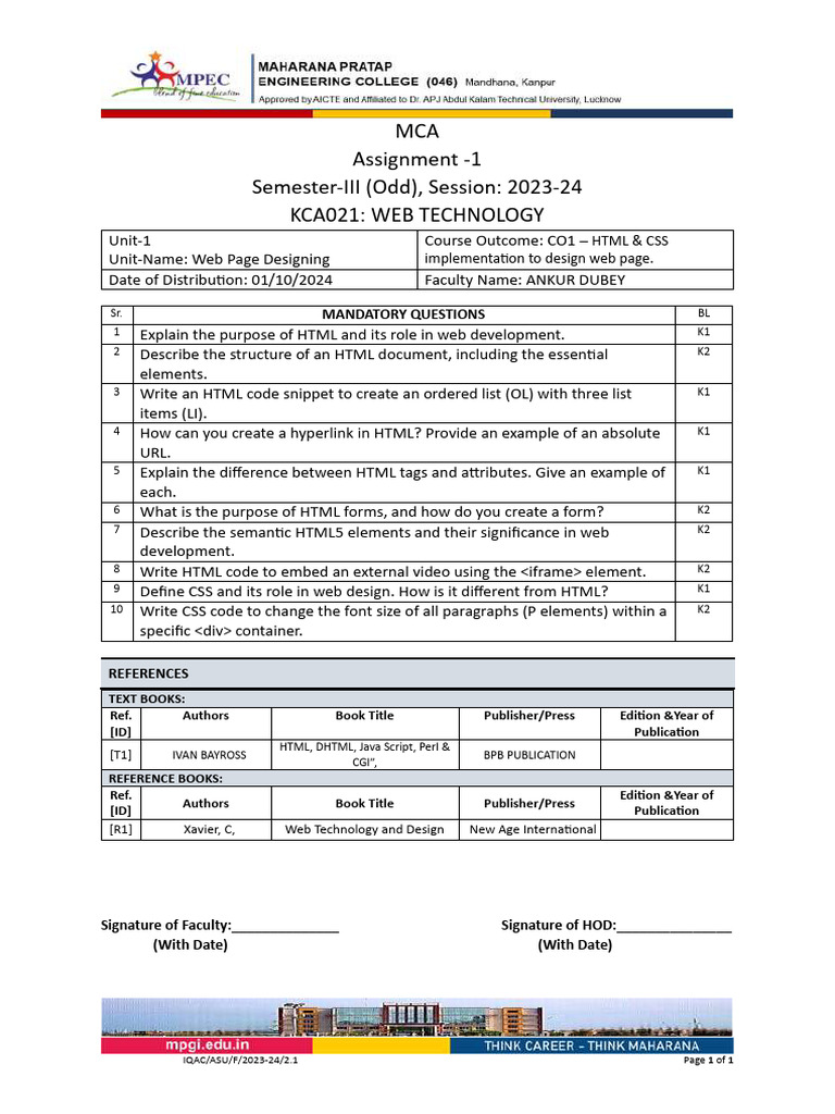 Webtech - Assignment - 1 - Mpec | PDF | Html | World Wide Web