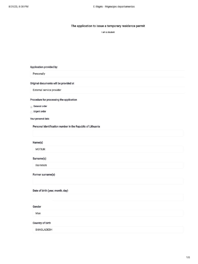 E-Migris Application Form SAMPLE | PDF