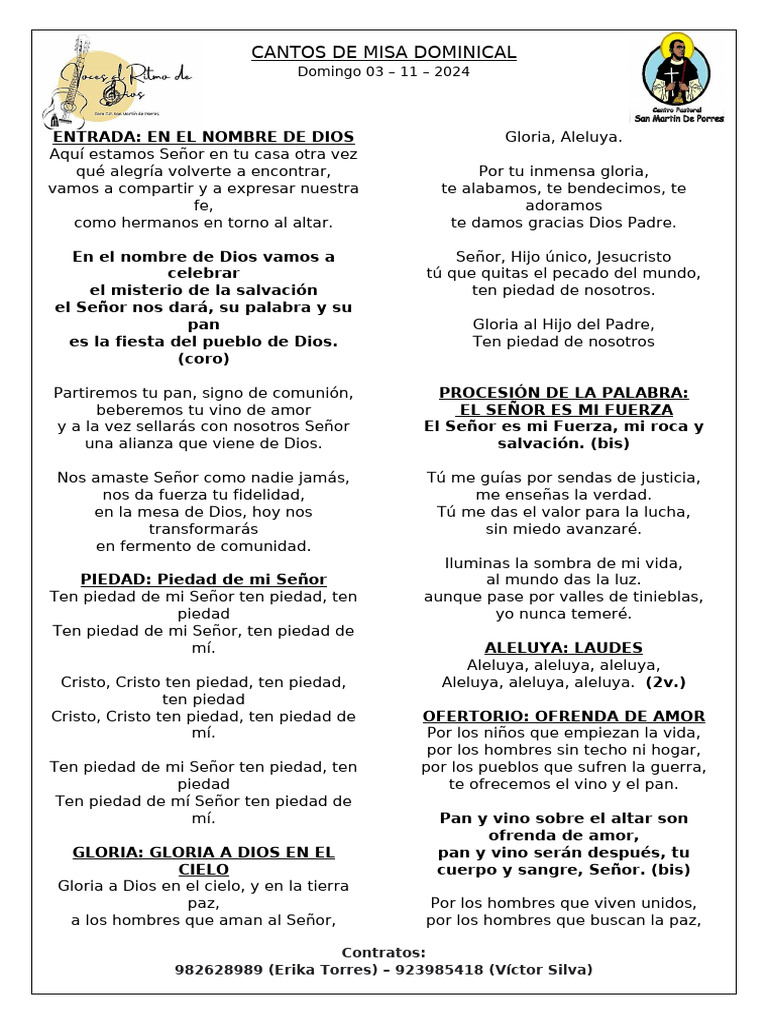 canciones domingo 03 noviembre 2024 | PDF | eucaristía | Cristo (título)