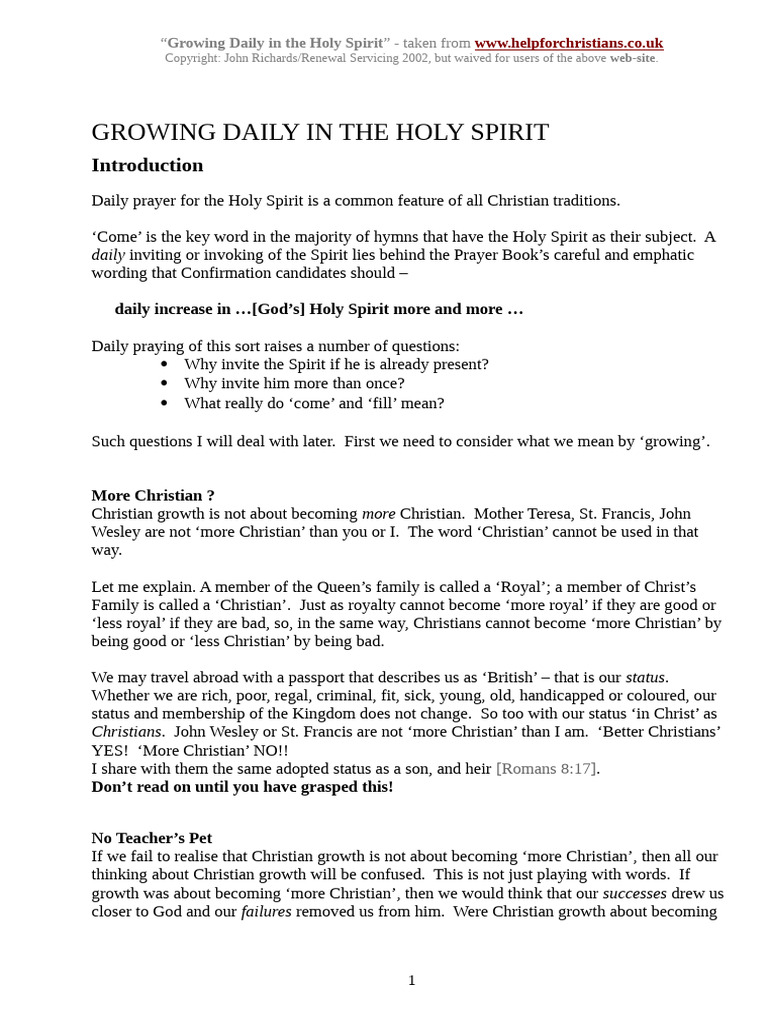 Article - Growing Daily in The Holy Spirit | PDF | Jesus | Holy Spirit