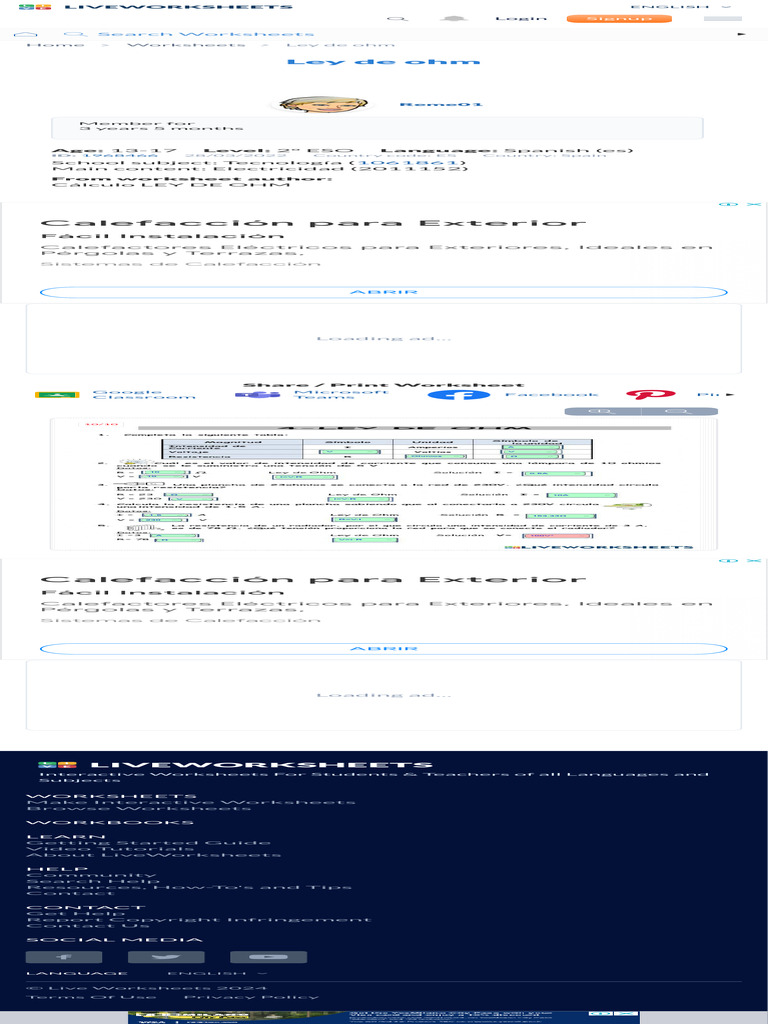 Ley de Ohm Interactive Activity For 2º ESO Live Worksheets | PDF