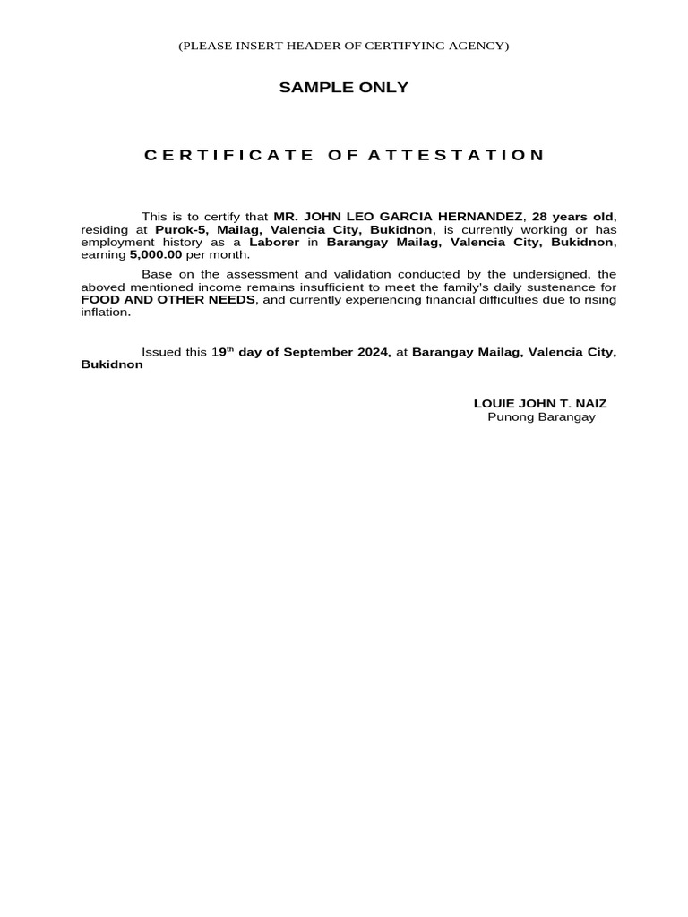 Sample Attestation For Examination | PDF | Social Science