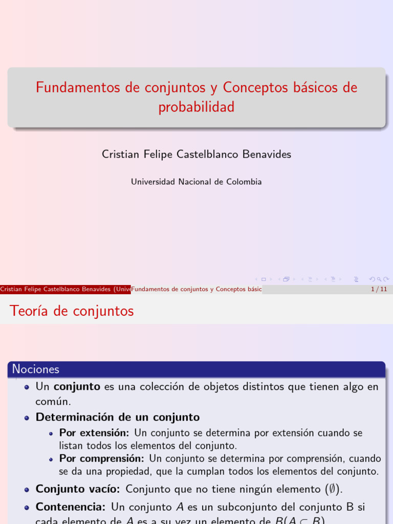 Clase 2 Fundamentos de Conjuntos y Conceptos Básicos de Probabilidad | PDF | Teoría de ...