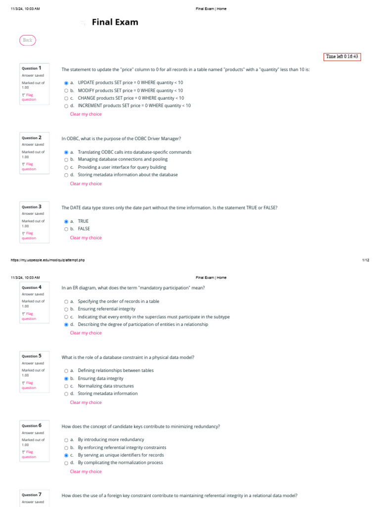 Final Exam - CS 2203 Databases 1 | PDF | Data Management | Databases