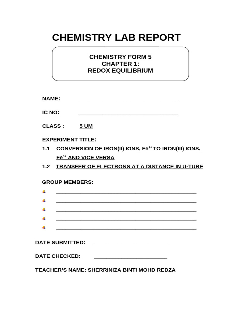 Chemistry Lab Report Cover | PDF