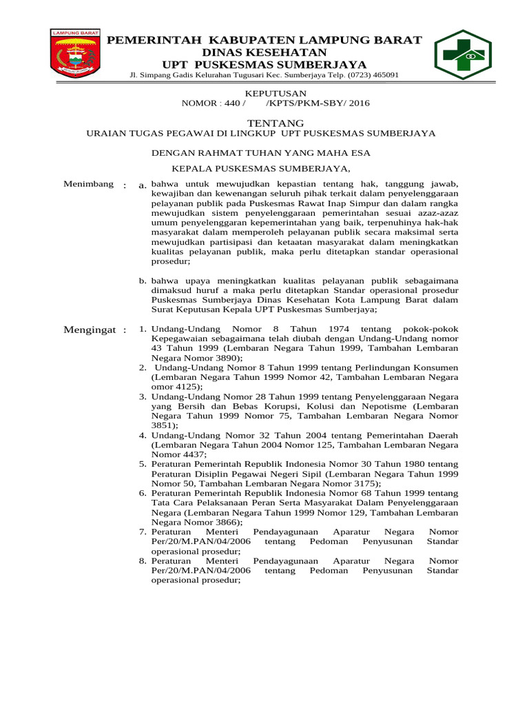 SK Uraian Tugas Pegawai | PDF