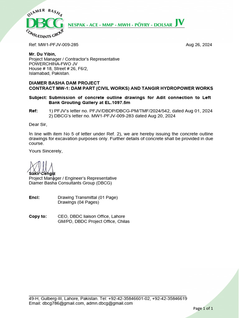 MW1-PFJV-009-285 Submission of FC Drawing of Concrete Outline F ...