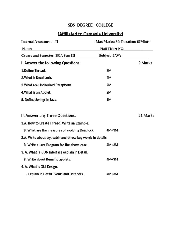 Java 2nd Internal QP | PDF