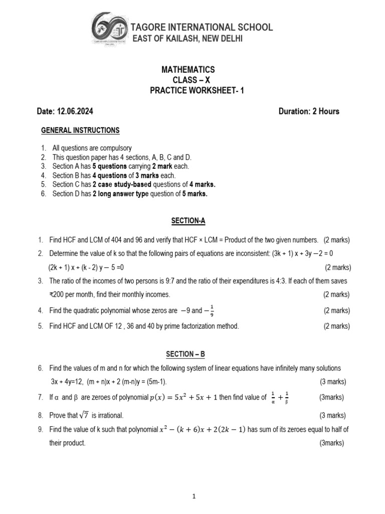 QP - class 10 1,2,3 | PDF | Polynomial | Abstract Algebra