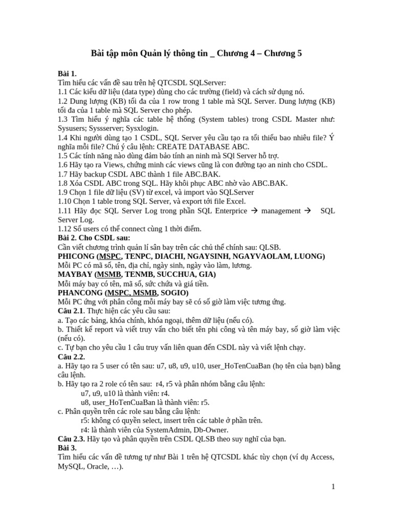 Bài tập môn Quản lý thông tin - C4-C5 | PDF