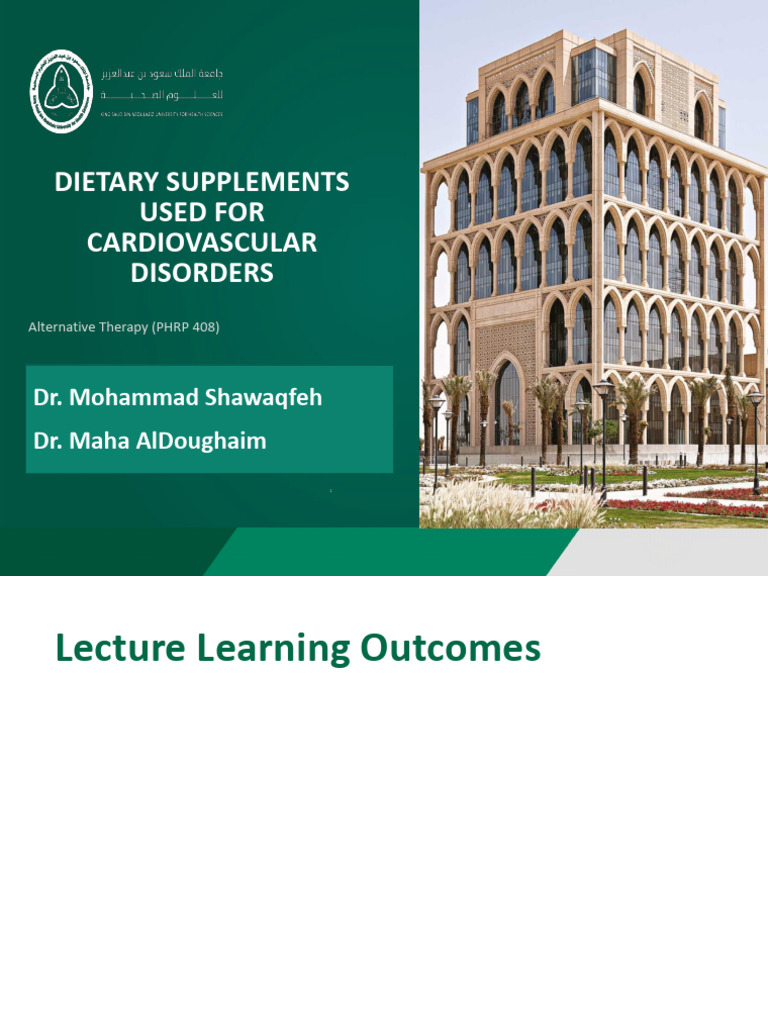 Lecture 16 - Dietary Supplements Used For Cardiovascular Disorders ...