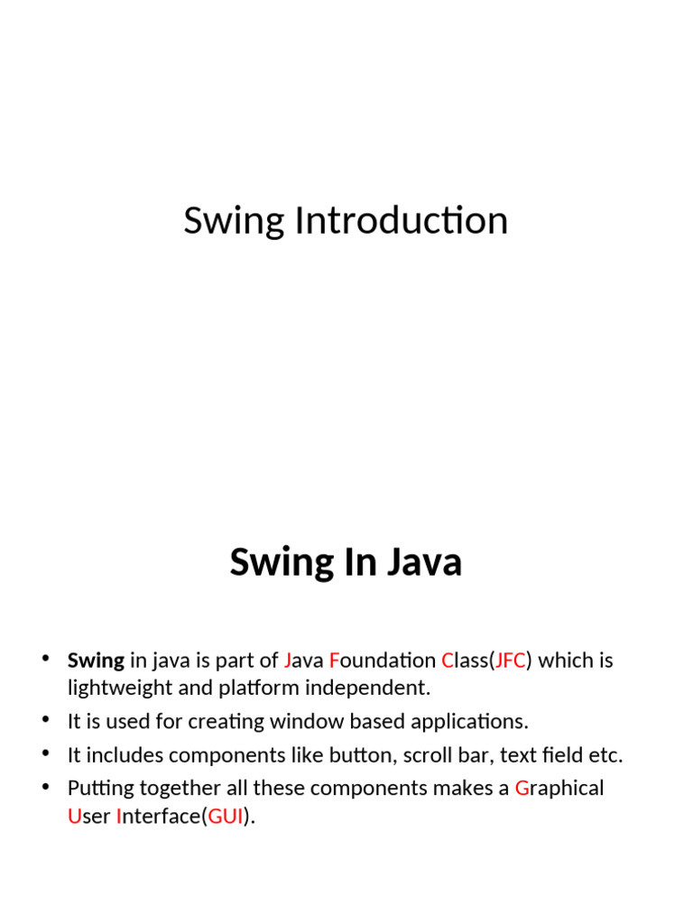 Swing Introduction Unit-4-5 | PDF | Class (Computer Programming) | Object Oriented Programming