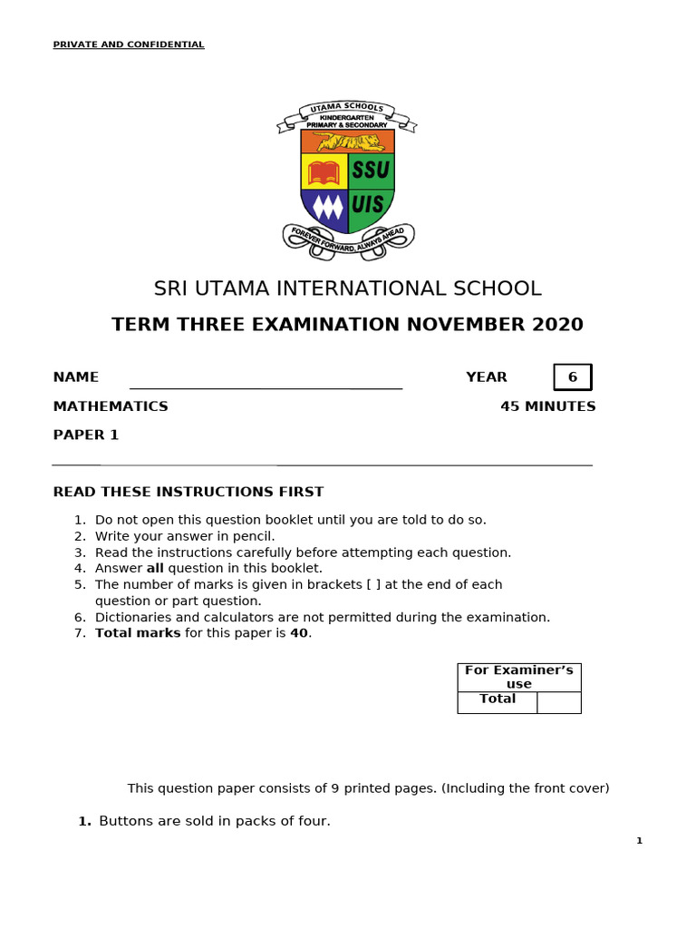 Mathematics Year 6 Paper 1 | PDF | Mathematics