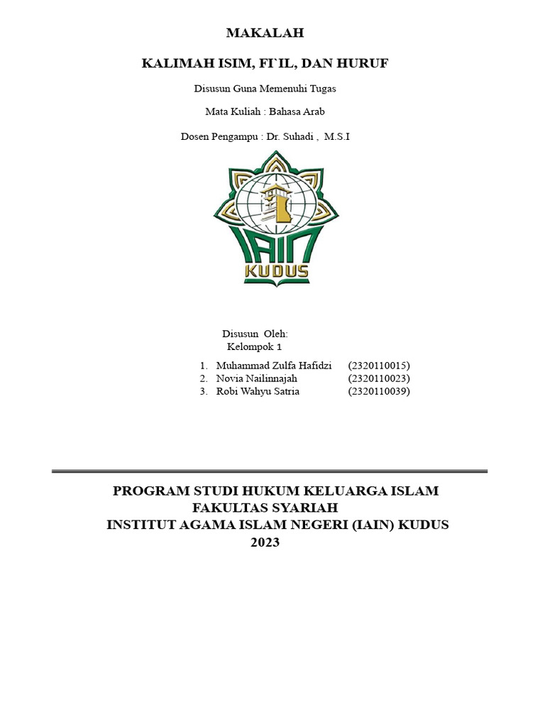 Kel.1 Aqsamul Kalam Isim, Fi'il Dan Harf | PDF