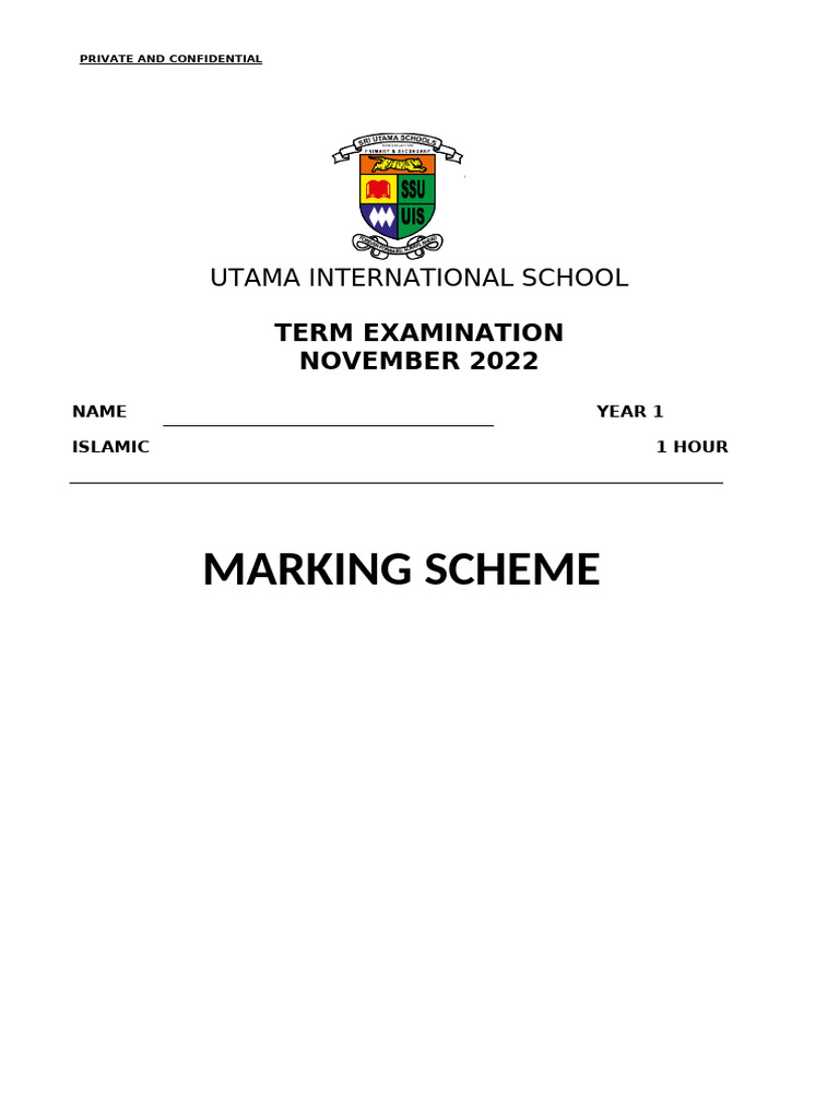 Year 1 Islamic Exam Marking Scheme | PDF | Abrahamic Religions