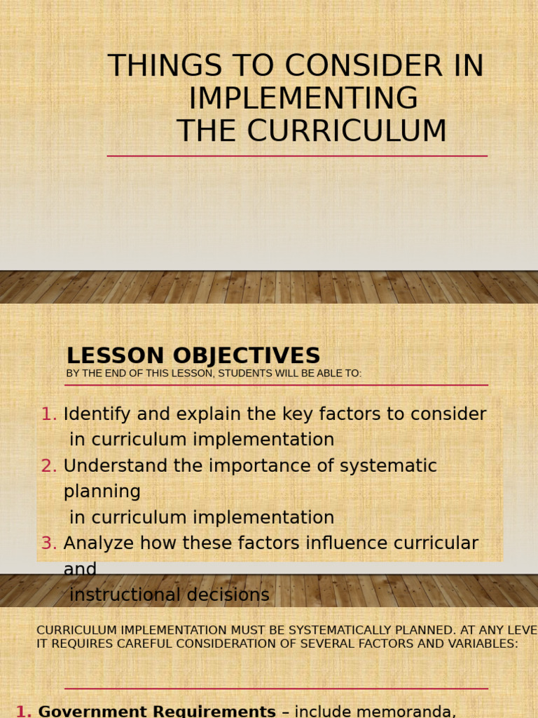 Pred 132 - Things To Consider in Implementing The Curriculum | PDF | Curriculum | Behavior ...