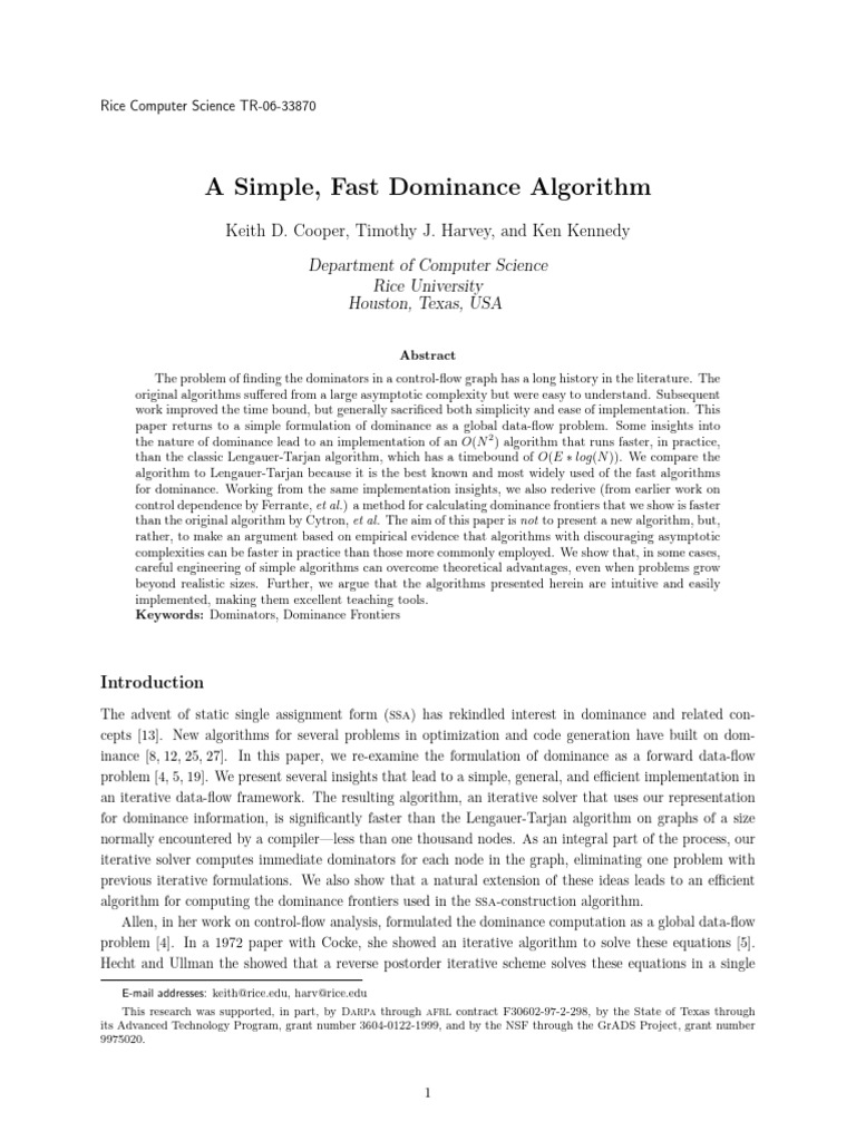 A Simple, Fast Dominance Algorithm | PDF | Time Complexity | Algorithms A Simple, Fast Dominance Algorithm | PDF | Time Complexity | Algorithms