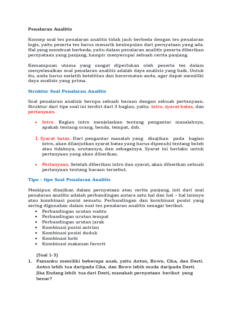 Struktur dan Tipe Soal Penalaran Analitis | PDF | Seni & Disiplin Bahasa