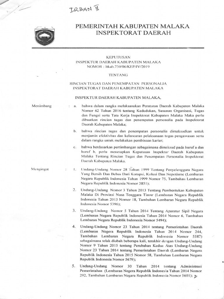 SK Penempatan Pegawai Personalia Di Lingkungan Inspektorat | PDF