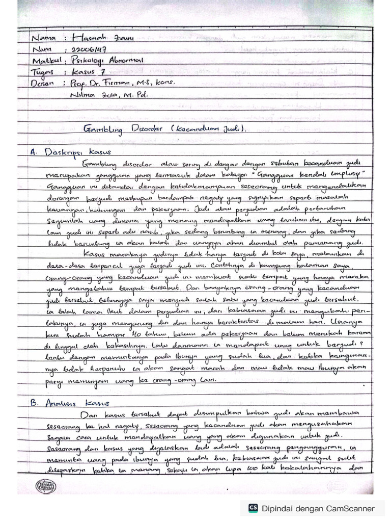 Kasus 7 Pdi. Abnormal (Hasnah Zaini - 22006147) | PDF