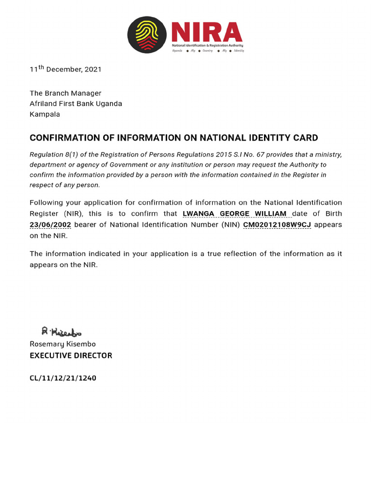 Confirmation of Information | PDF