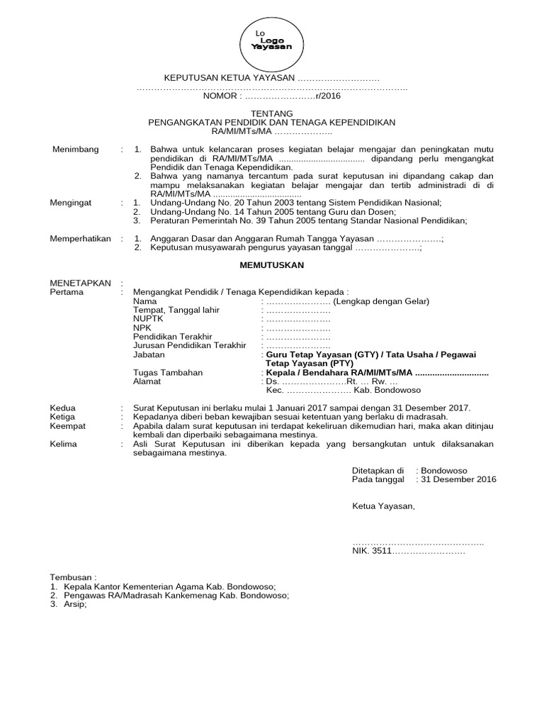 Contoh SK Guru Yayasan | PDF